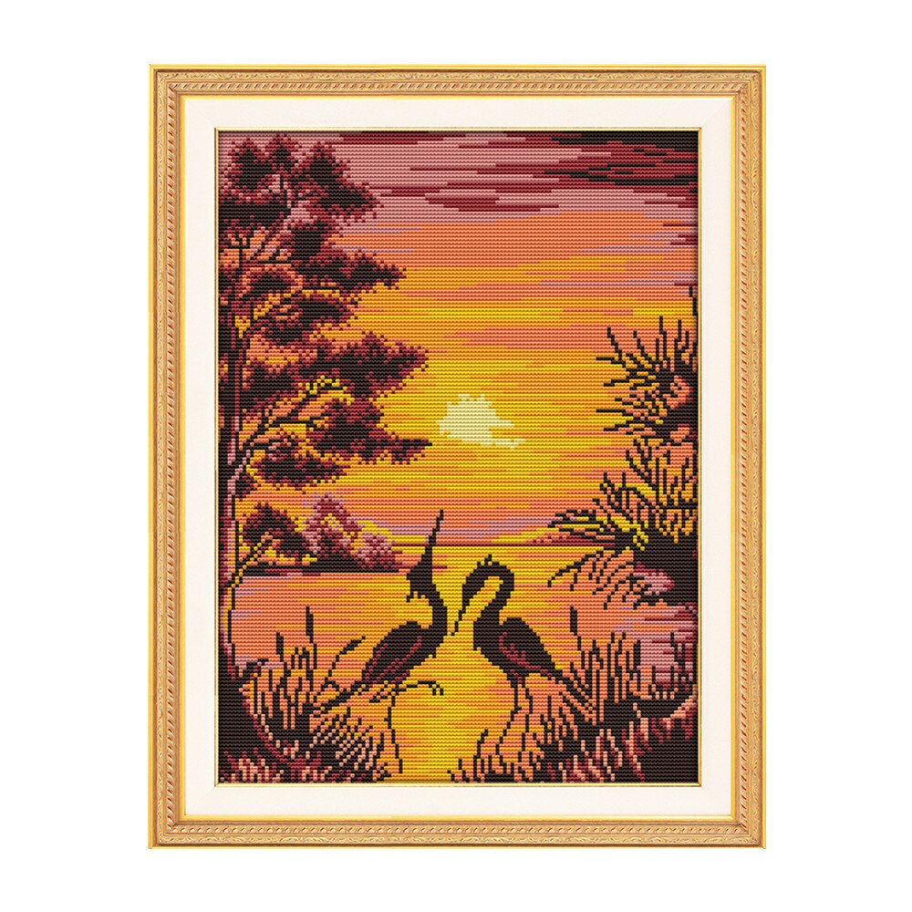 The crane shadow in sunset cross stitch kit 14ct 1... – Grandado