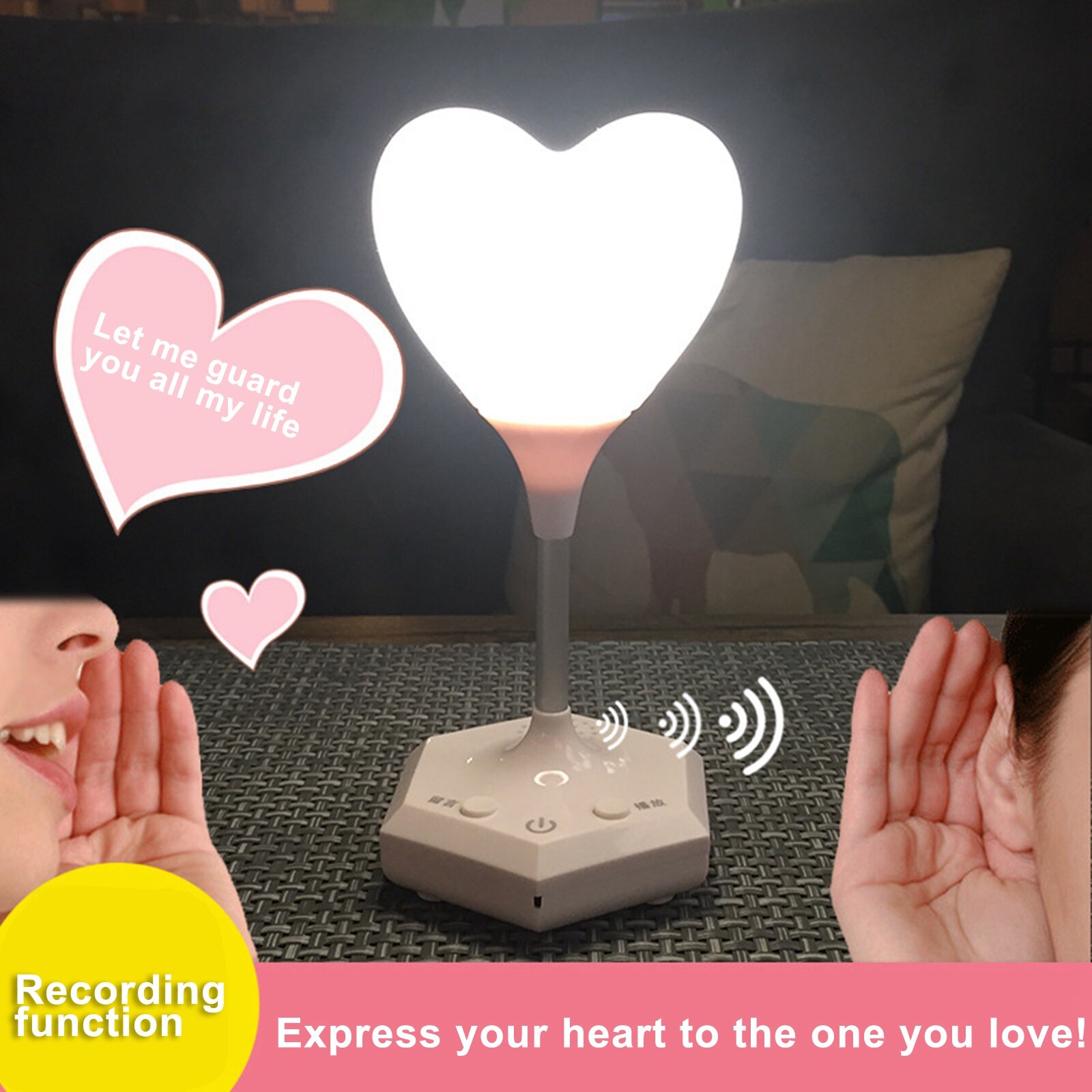 Recording Heart Shape Night Light Unique Touch Sen... – Grandado