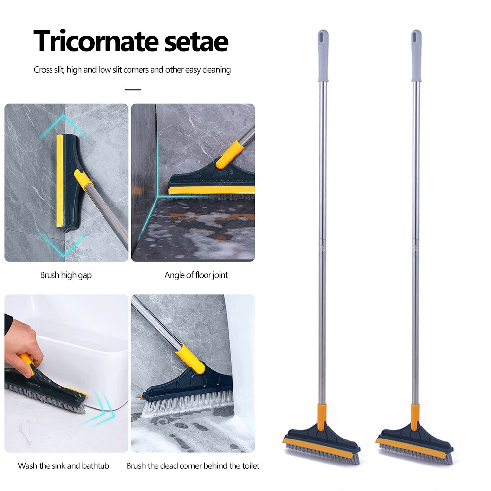 2 In 1 Floor Scrub Brush Long Handle Wiper Stiff B... – Grandado