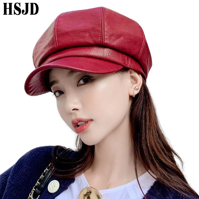 Leather Octagonal Caps Autumn Winter Hats for Wome... – Grandado