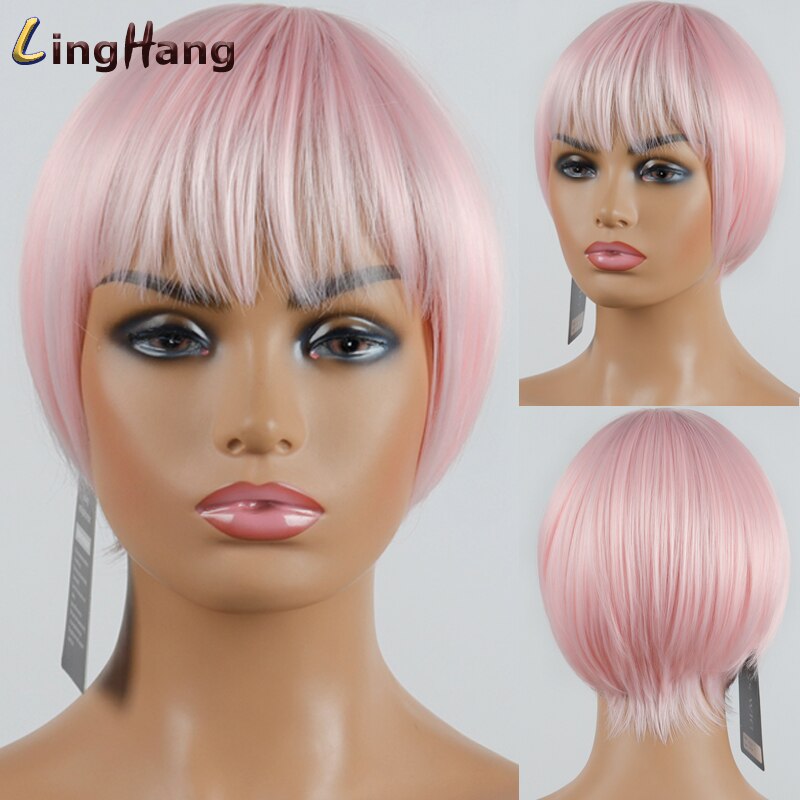 LINGHANG Short Red Gray Straight Wig Pixie Hair Cu... – Grandado