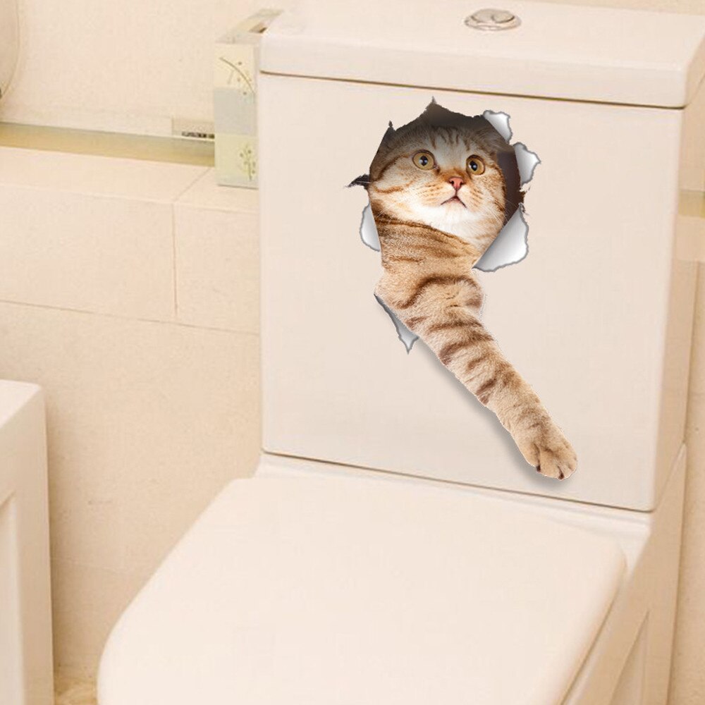 3D Katten Muursticker Badkamer Decoratie Animal Pv... – Grandado
