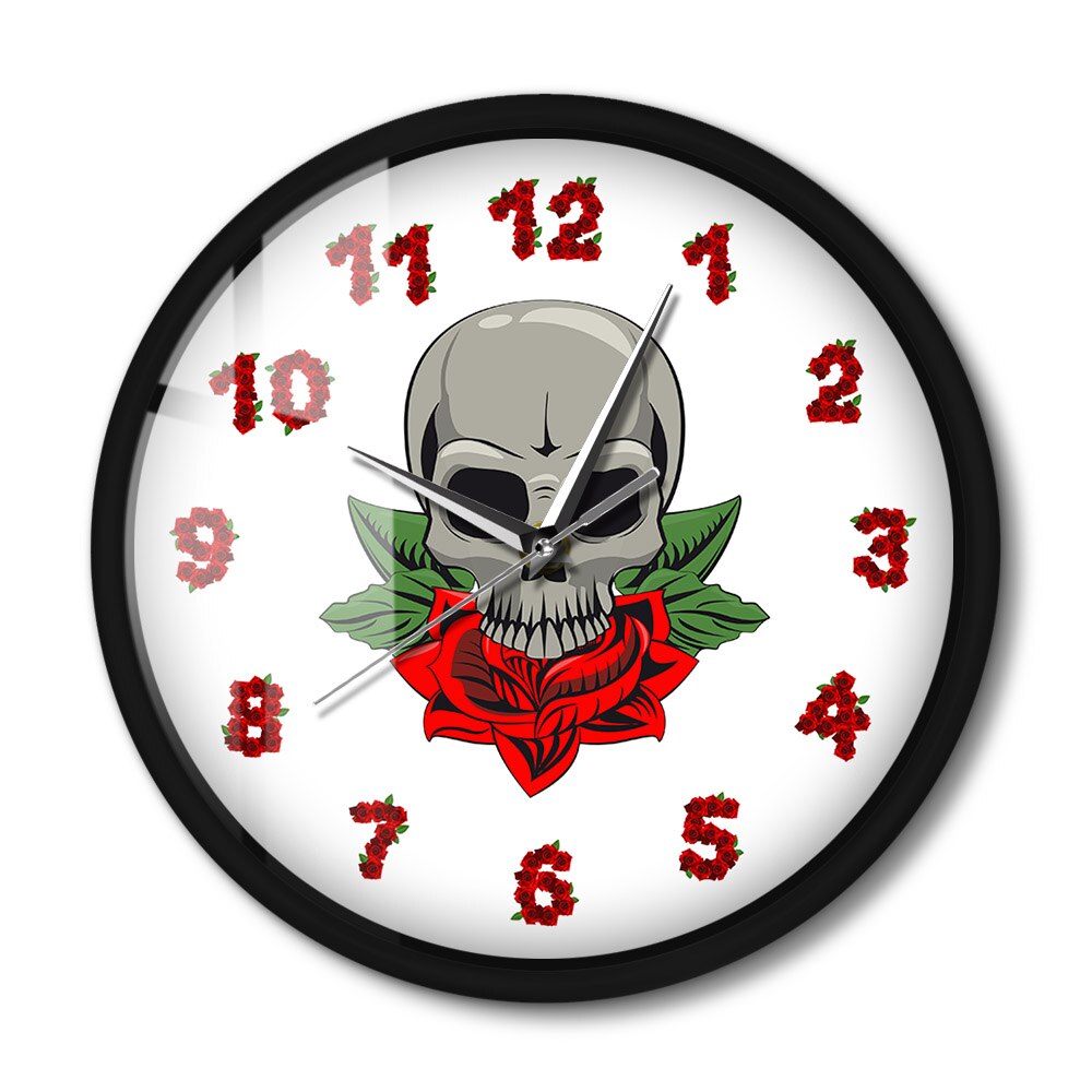 Skull with Flower Rose Wall Clock LED Illumination... – Grandado
