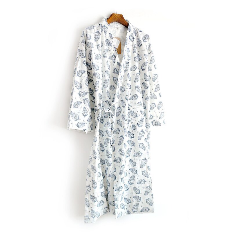 Summer Men's Robe 100% Cotton Gauze Leaf Printing ... – Grandado