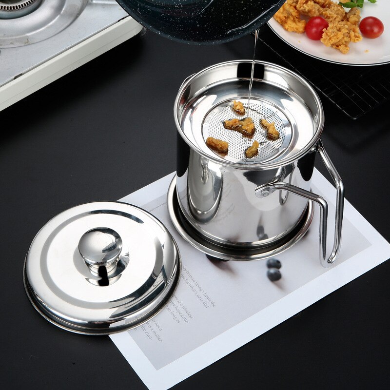 1.3L 43oz Stainless Steel Oil Filter Pot Leakproof... – Grandado