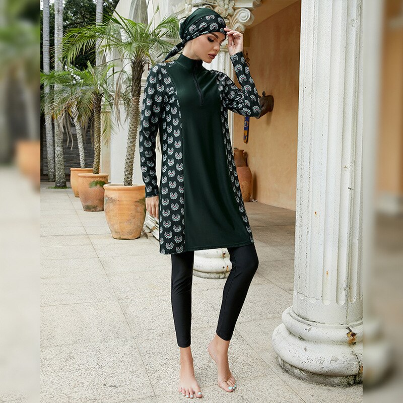 Long Sleeve Dark Green Full Burkini Muslim Swimwea... – Grandado