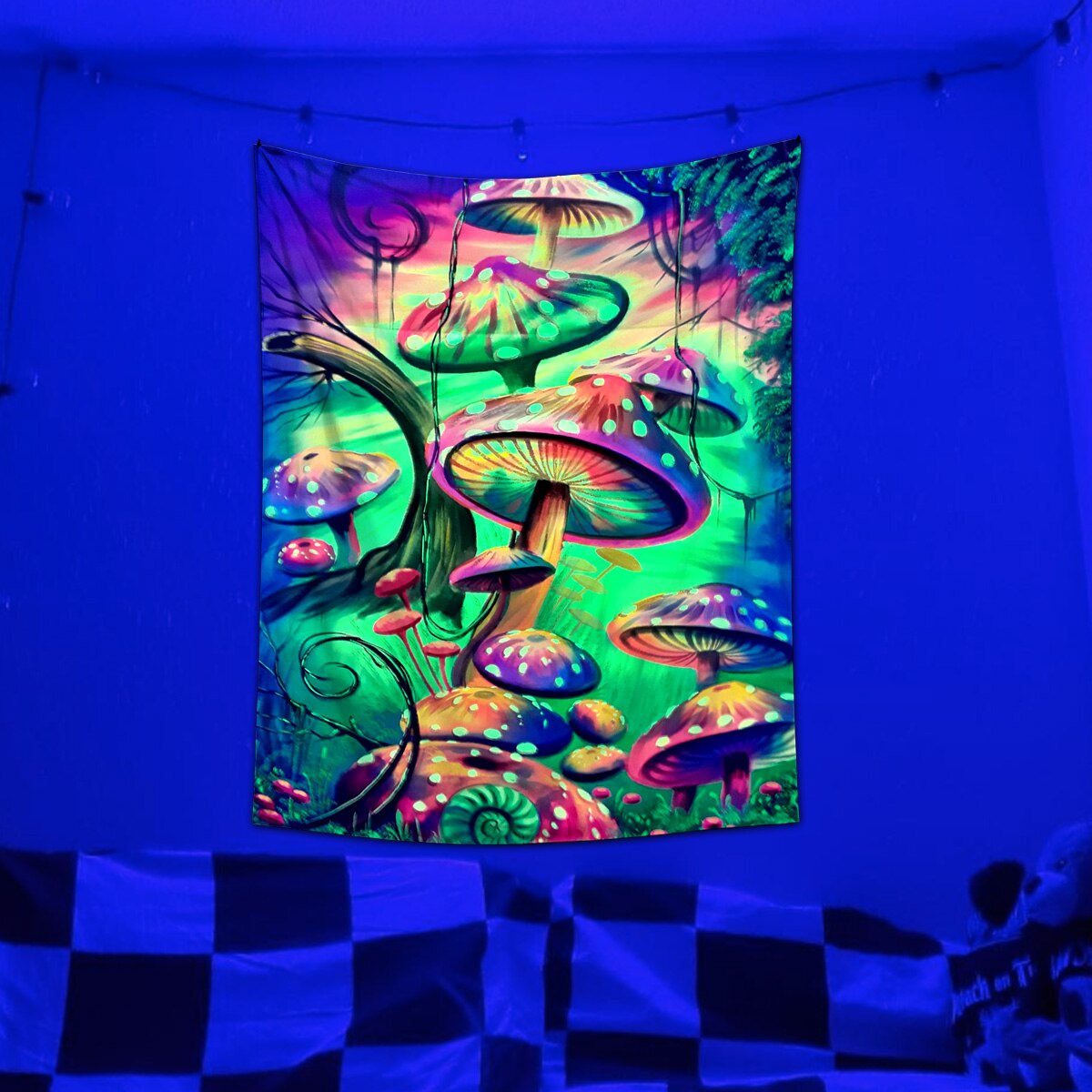 Black Light Art Tapestry UV Backdrop Owl Mushroom ... – Vicedeal