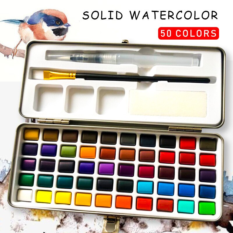 50 Color Transparent Solid Watercolor Portable Wat... – Vicedeal