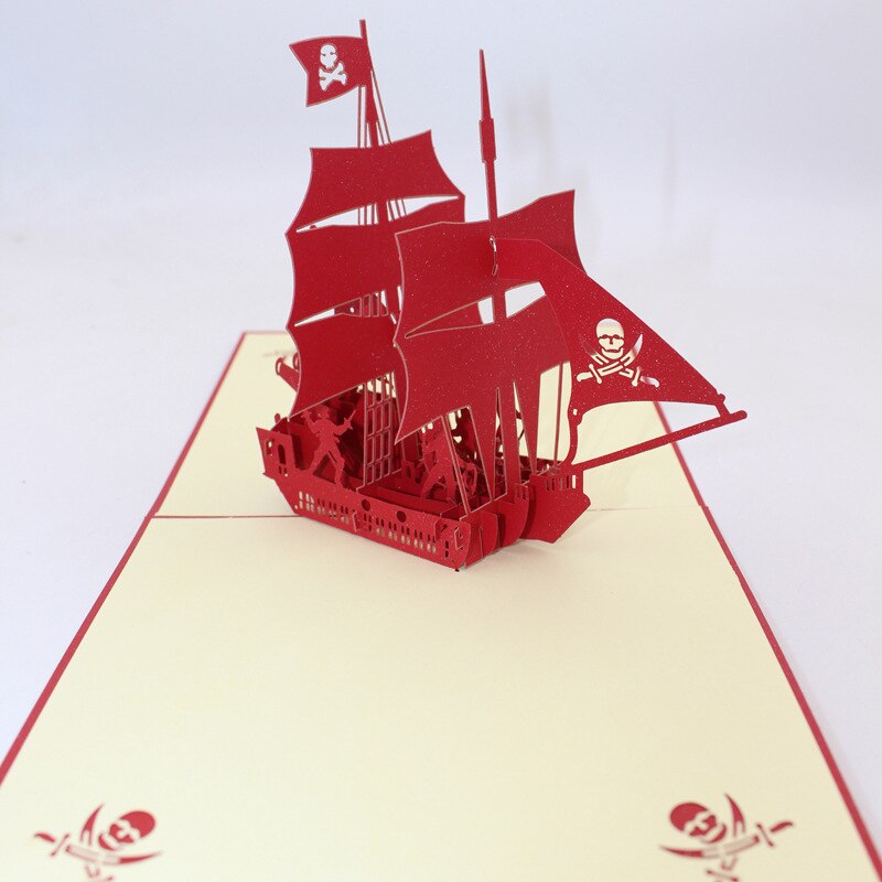 3D Handmade Full Red Sailing Ship Pirate Boat Pape... – Grandado
