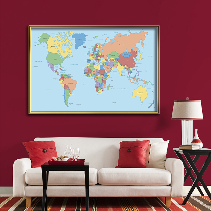 150*100cm The World Political Map Non-woven Canvas... – Grandado