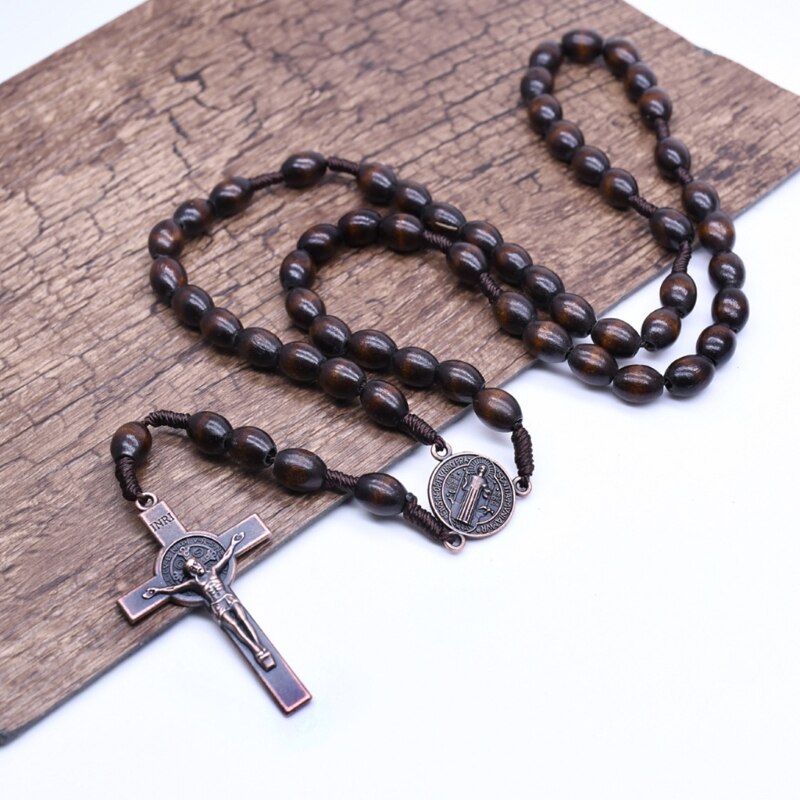 Jesus Wooden Prayer Beads Cross Woven Rope Catholi... – Vicedeal