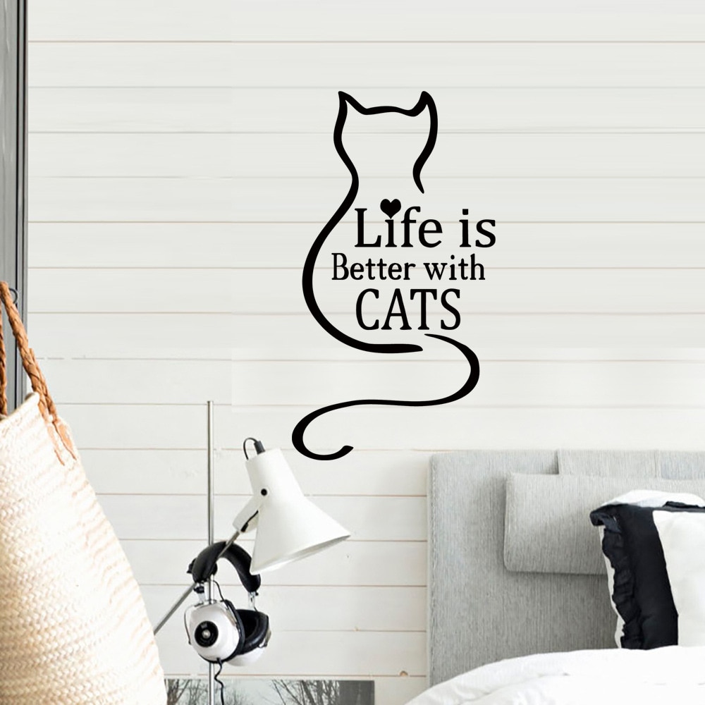 Cute Cat Wall Stickers For Kids Room Life Is Bette... – Grandado