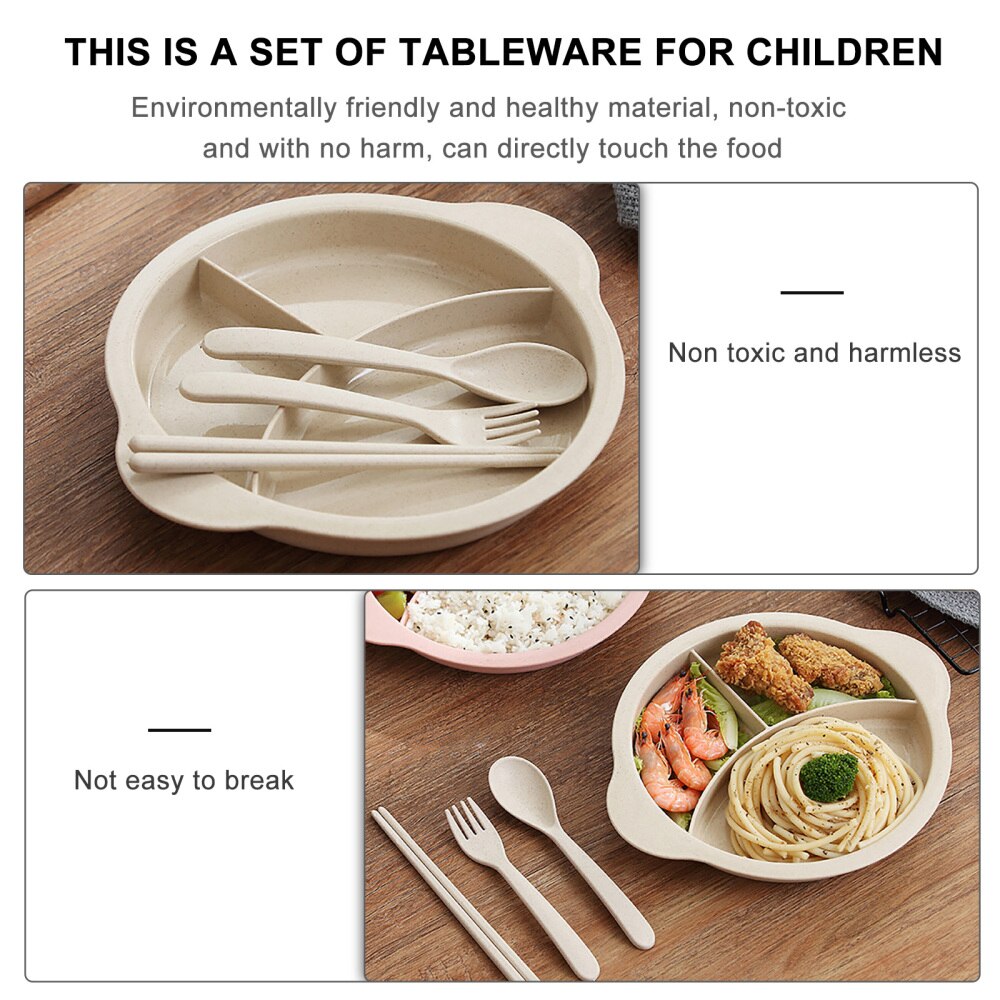 1 Set Wheat Straw Children Divided Plates Children... – Grandado