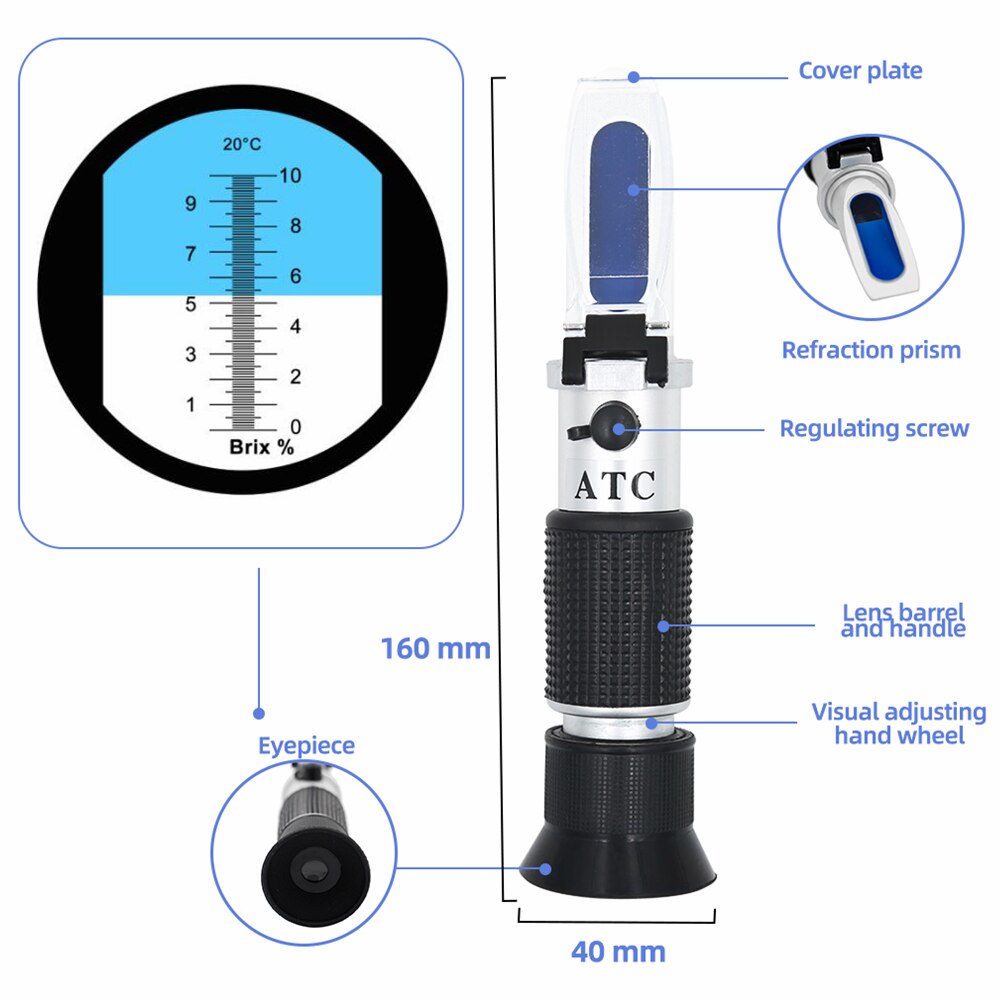 0-10% Brix Handheld Brix Refractometer Met Atc Lag... – Vicedeal
