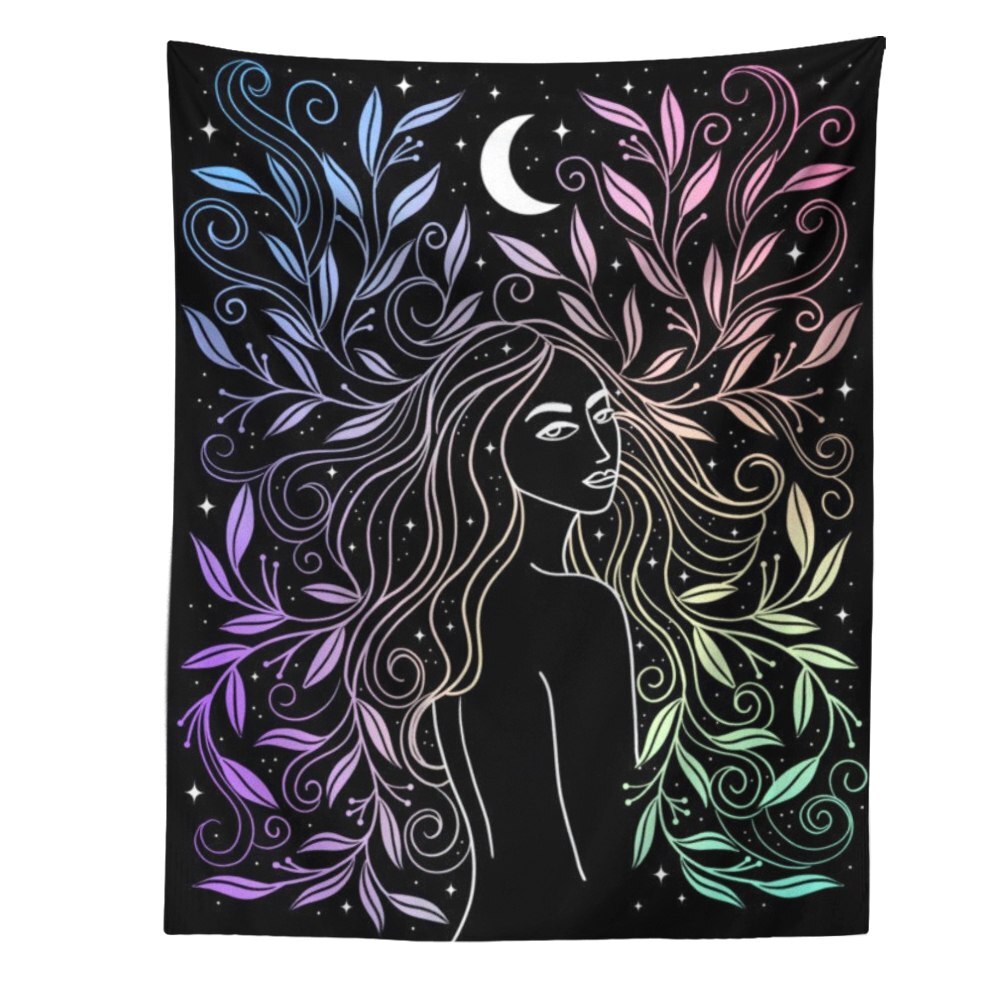 Moon Phase Girl Tapestry Wall Hanging Boho Wall Ta... – Grandado
