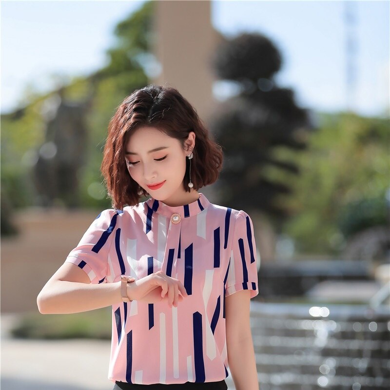 Rosa stripete chiffon bluser og skjorter for kvinn... – Grandado