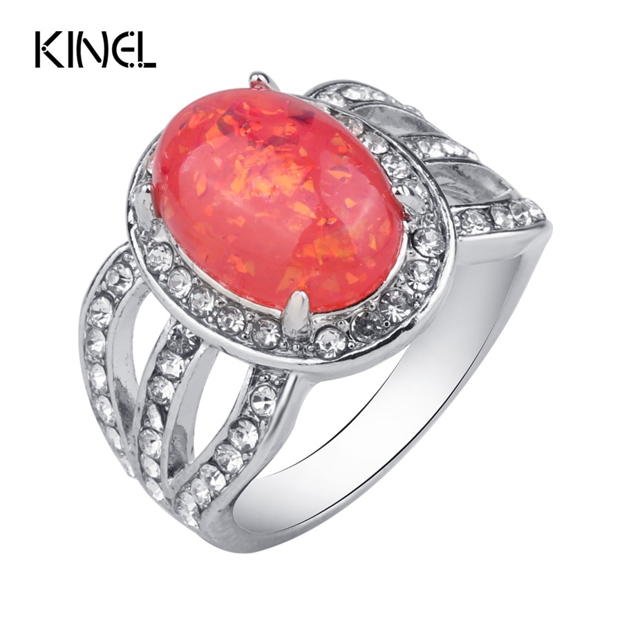 Kinel gecreëerd fire red opal ring zirconia zilver... – Grandado