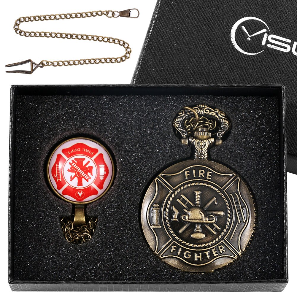 Red Fire Fighter Quartz Pocket Watch Box Set Punk ... – Grandado
