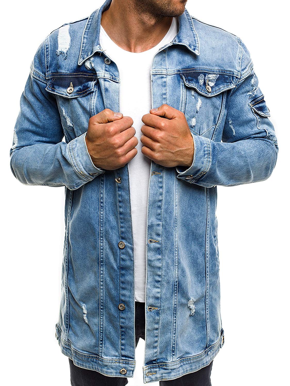 Men Cowboy Coat Autumn Style Beggar Hole Denim Jac... – Vicedeal