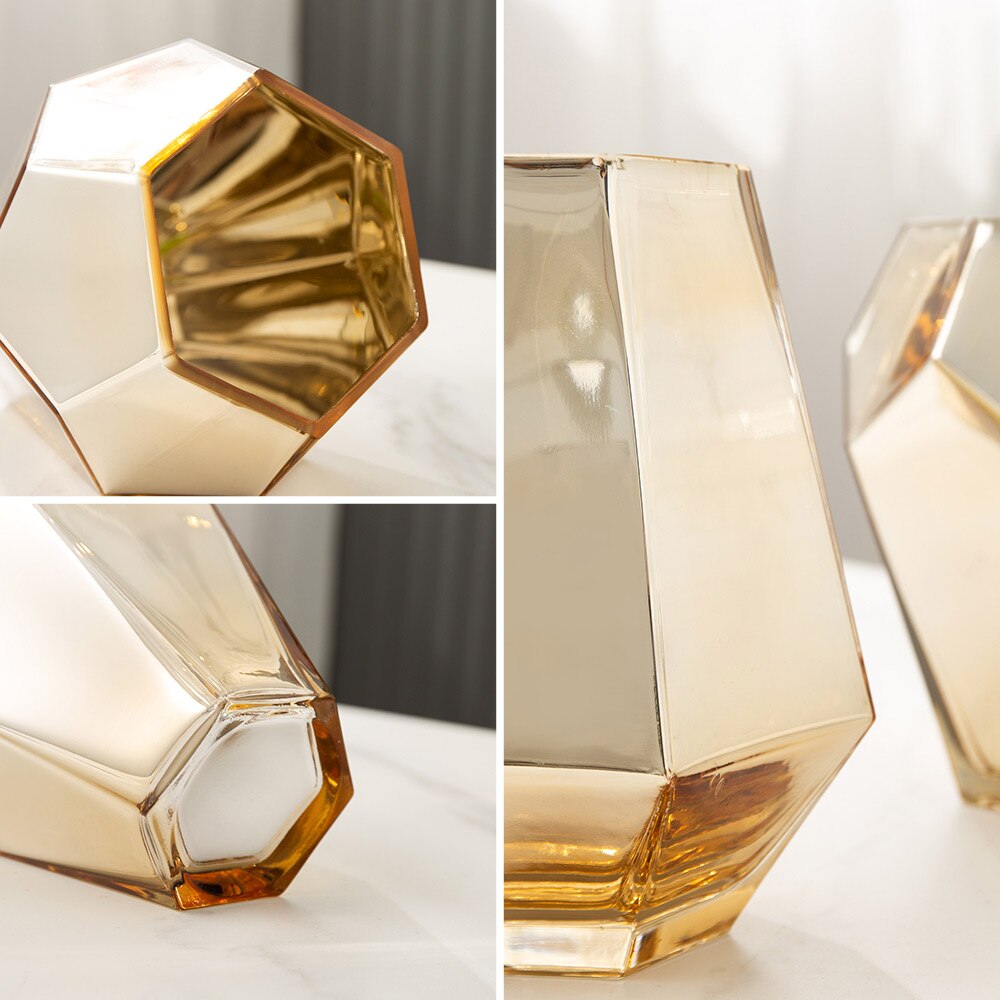 Nordic geometric glass Golden vase Living room dec... – Grandado