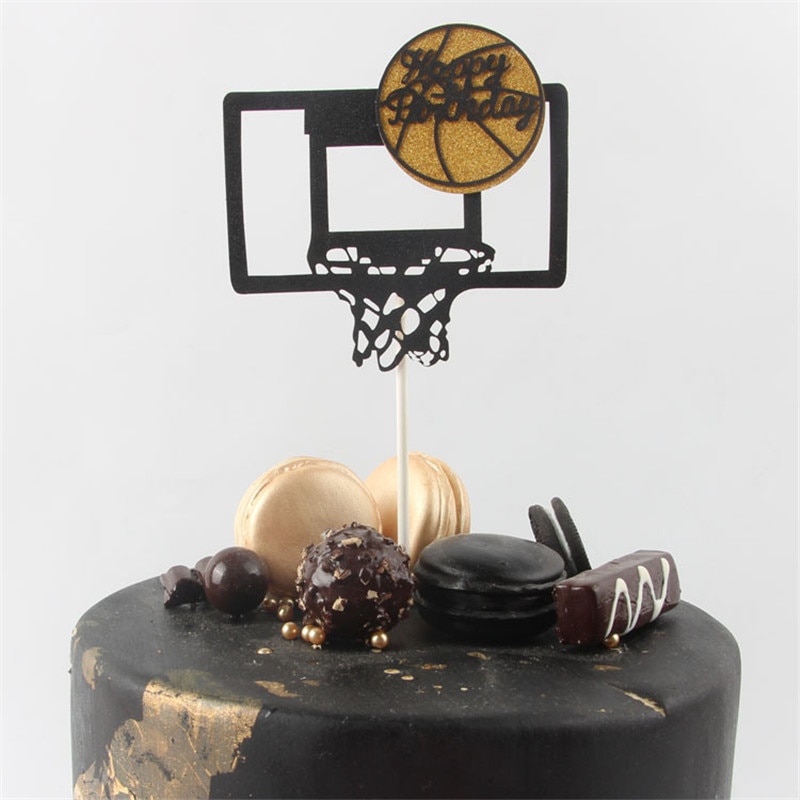 Theme Basketball Cupcake Topper Black Gold Happy B... – Vicedeal