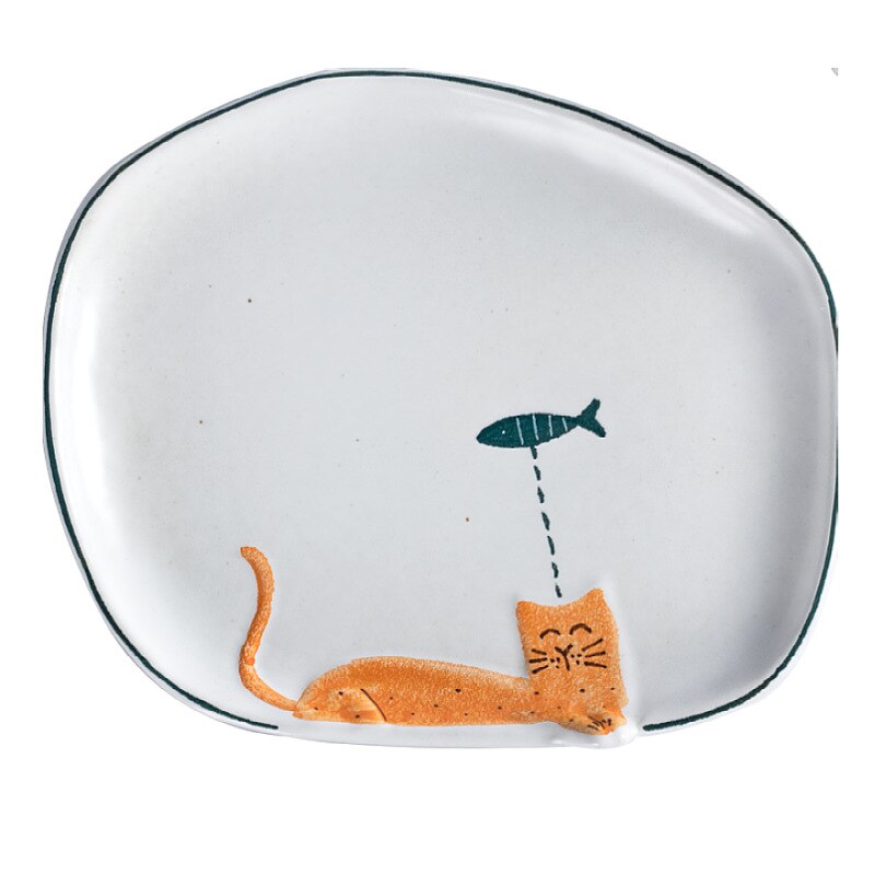 Handpainted Ceramic Cat Plates Bowl Spoon Sets Tab... – Grandado