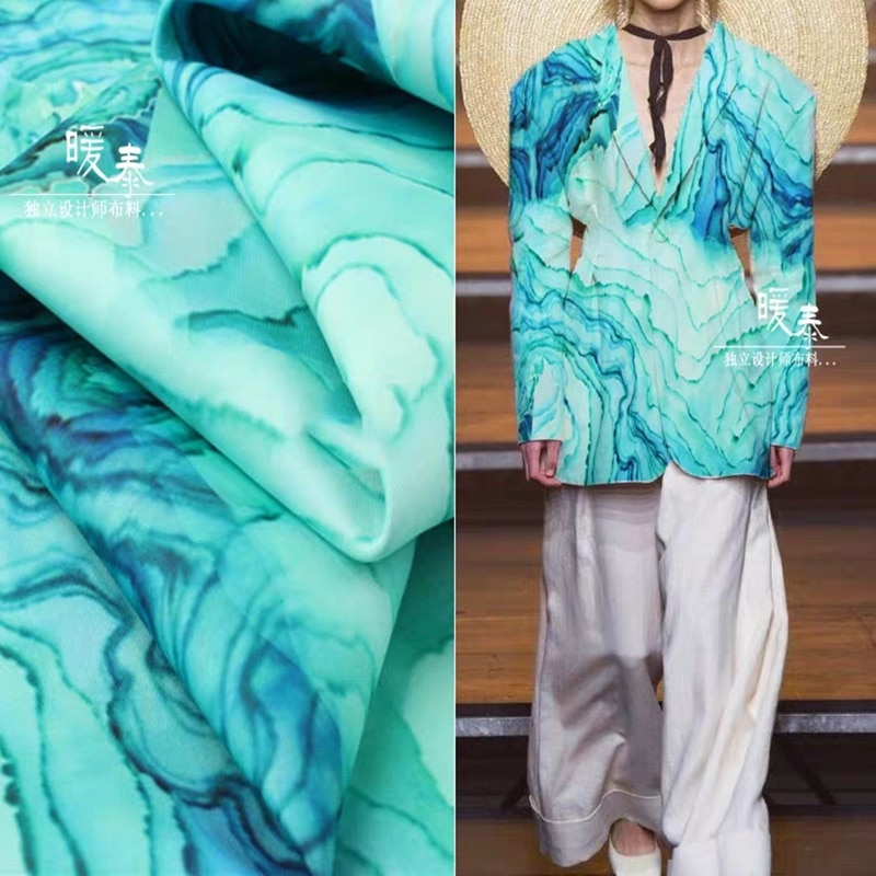 Green Printed Cotton Fabric Air Layer Scuba Fabric... – Grandado