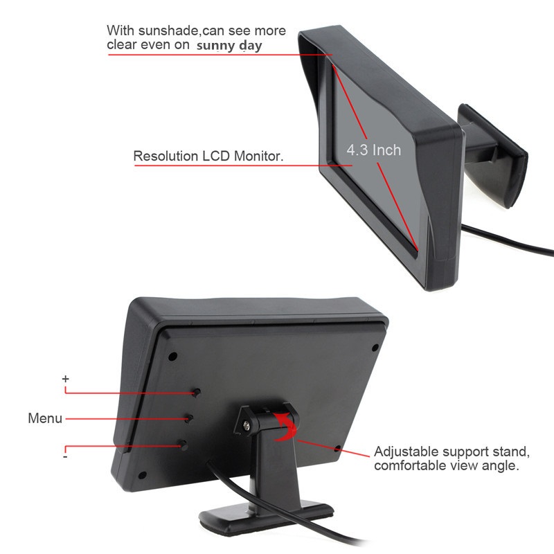 4.3 ''innch Kleur TFT LCD DC 12V Auto Monitor Acht... – Vicedeal