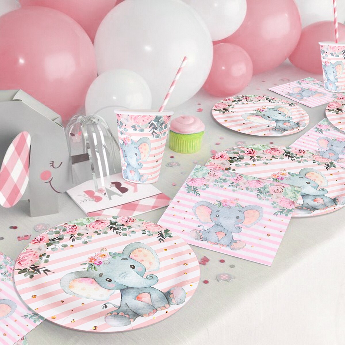 Pink Elephant Jungle Animal Theme Disposable Table... – Grandado