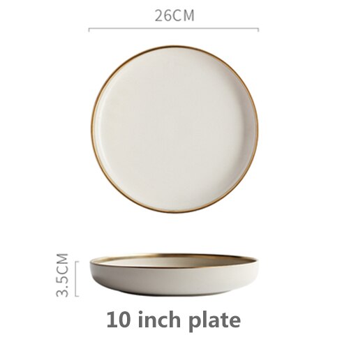 Ceramic Solid Color Plate Gold Inlaid Ceramic Plat... – Grandado