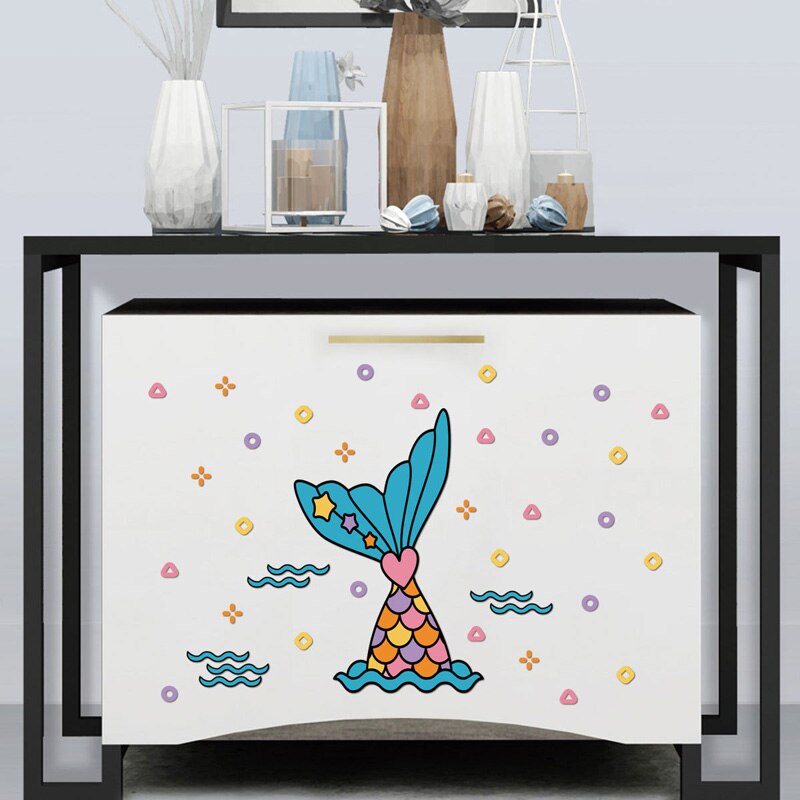 Cartoon Mermaid tail wall sticker for cupboard bat... – Grandado