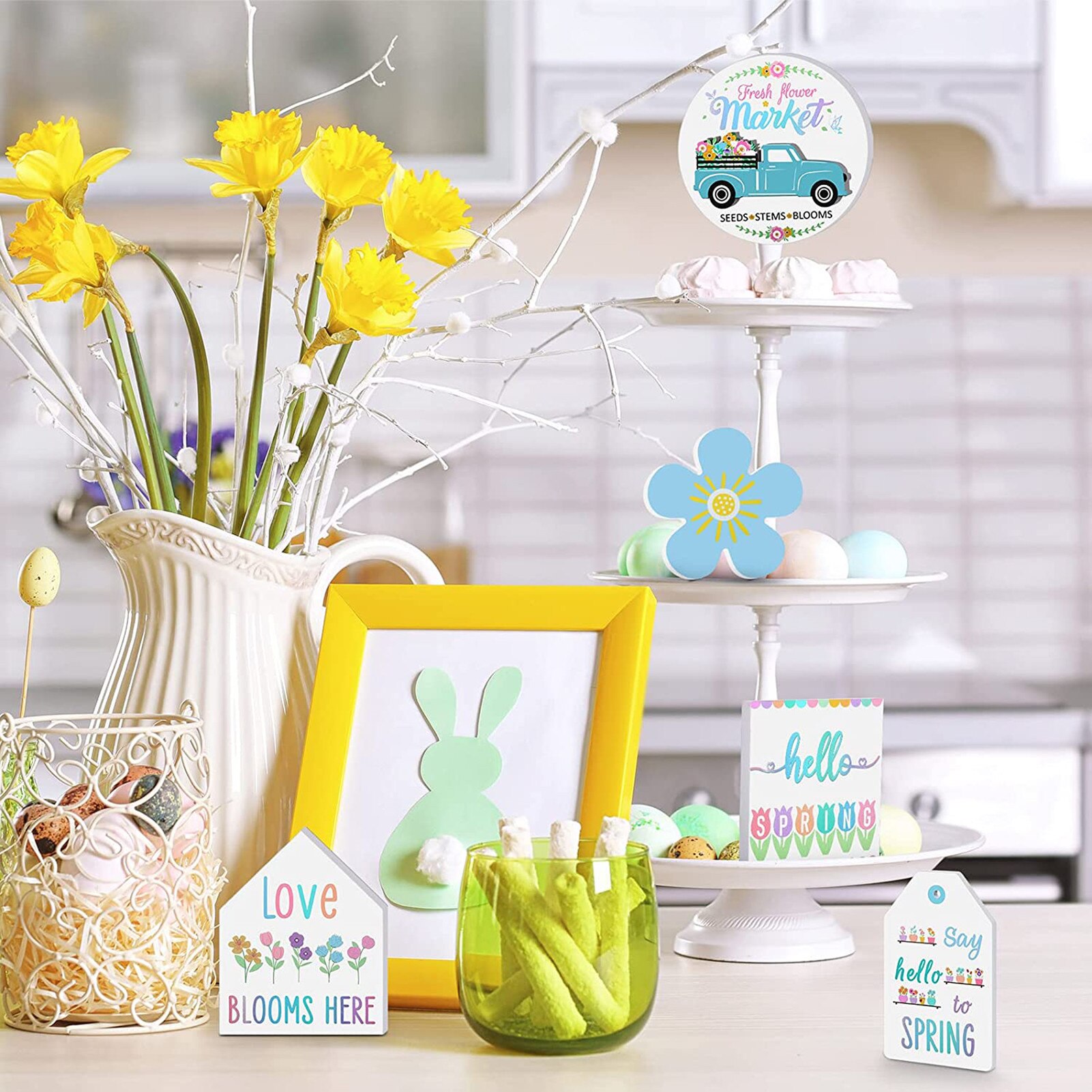 Spring Tiered Tray Flat Decorations Mini Wood Deco... – Grandado