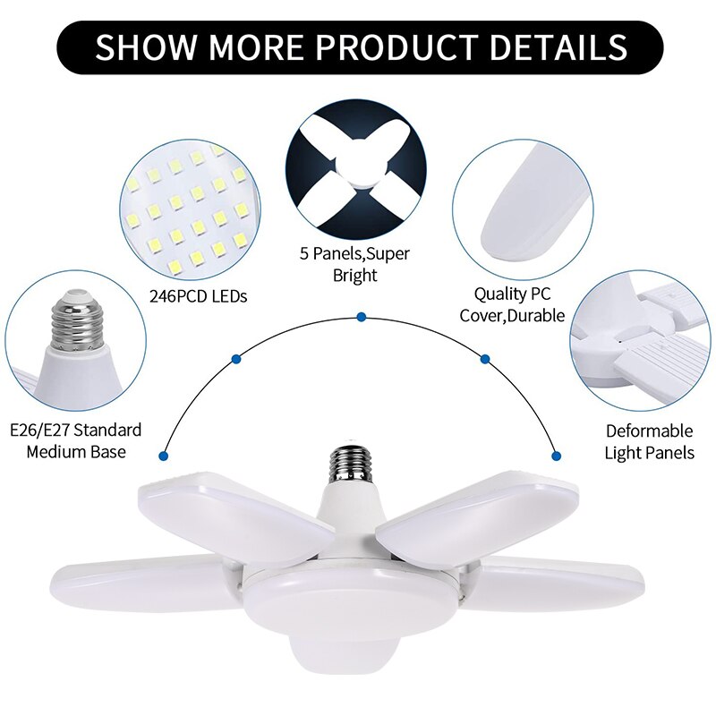80W Deformable Industrial Lighting E27 Led Fan Gar... – Grandado