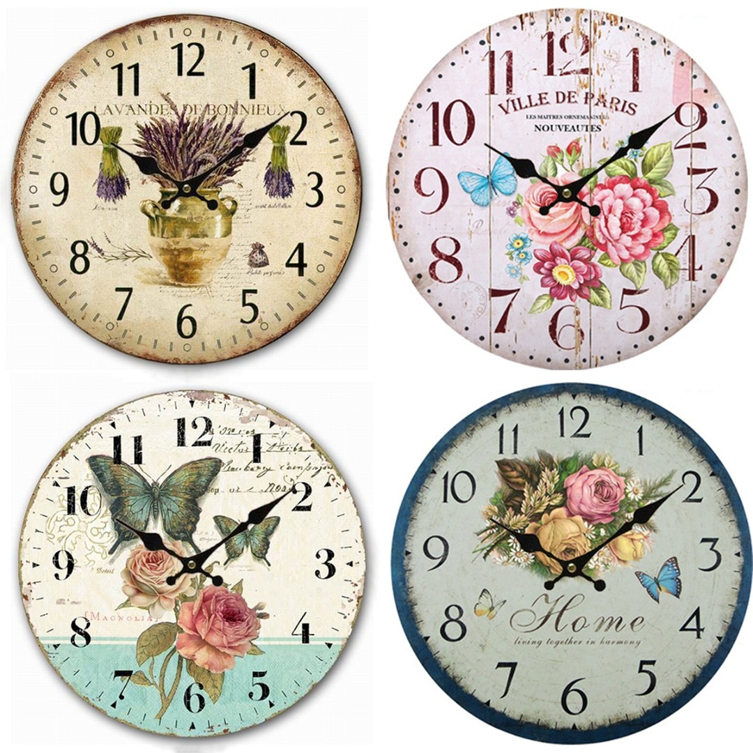 12 inches Vintage Wooden Wall Clock Butterfly Flow... – Grandado