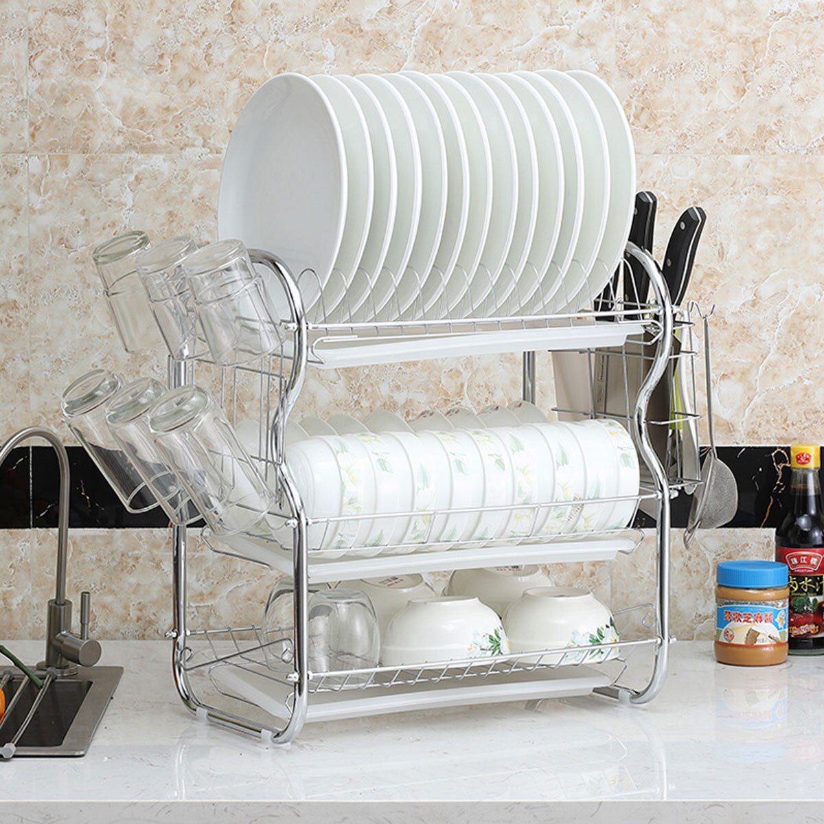 2/3 Tier Dish Drying Rack Holder Basket Plated Iro... – Grandado