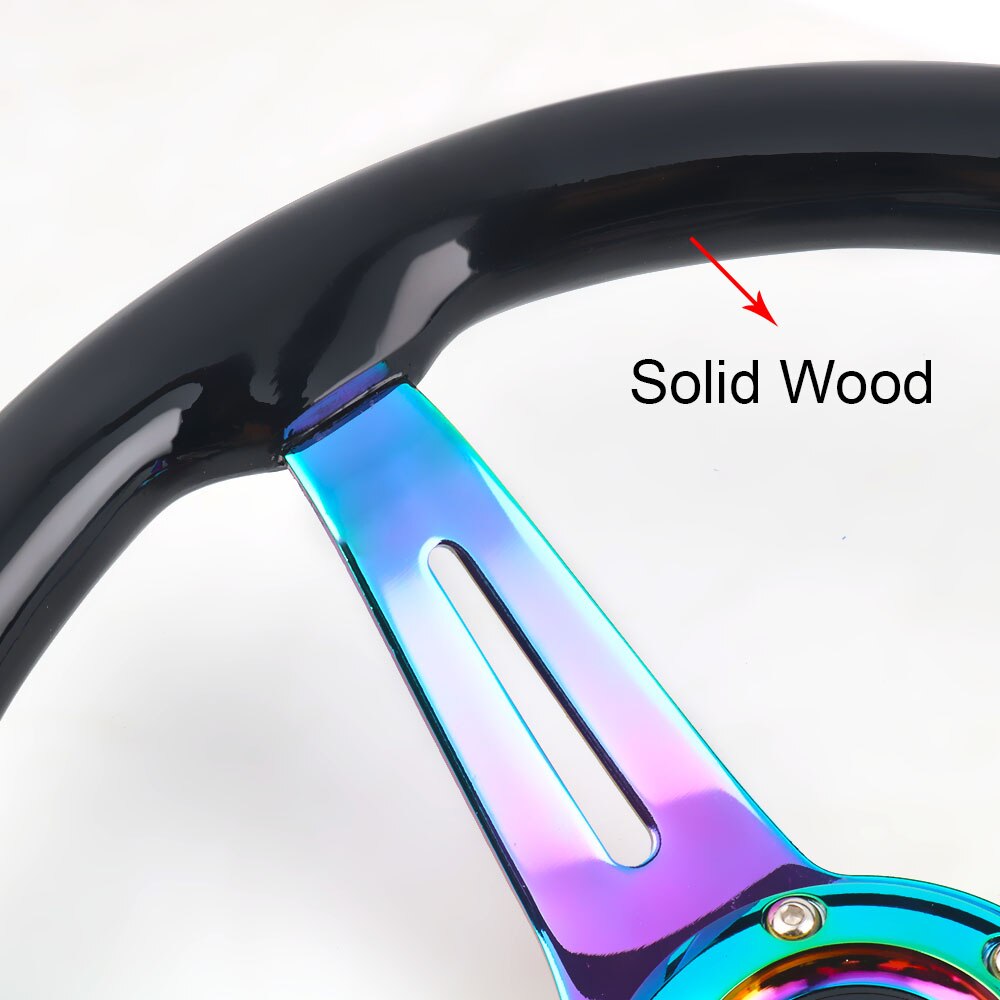 14inch 350mm Steering Wheel Solid Wood Black Steer... – Grandado