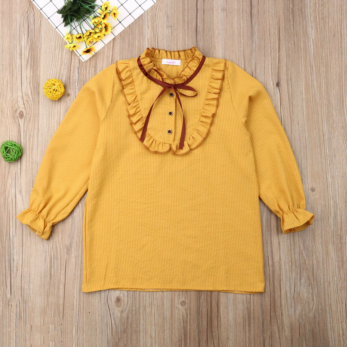 Kids Girl Yellow Blouse Butterfly Collar Ruffled S... – Grandado