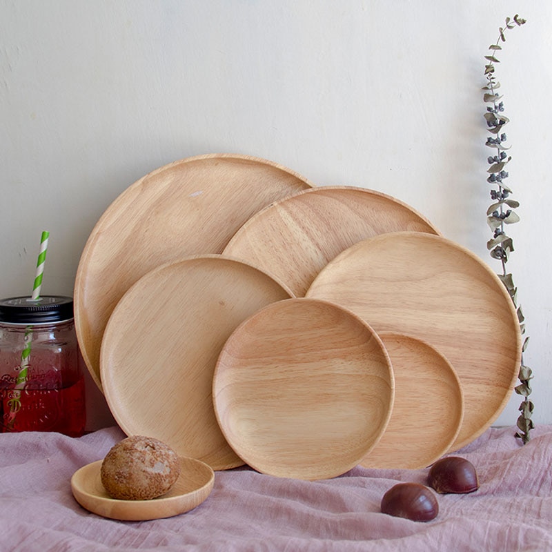 Round Solid Wood Plate Whole Wood Fruit Dishes Woo... – Vicedeal