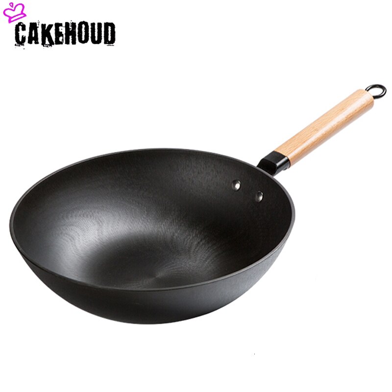 Husholdning ubehandlet støbejern wok non-stick pan... – Grandado
