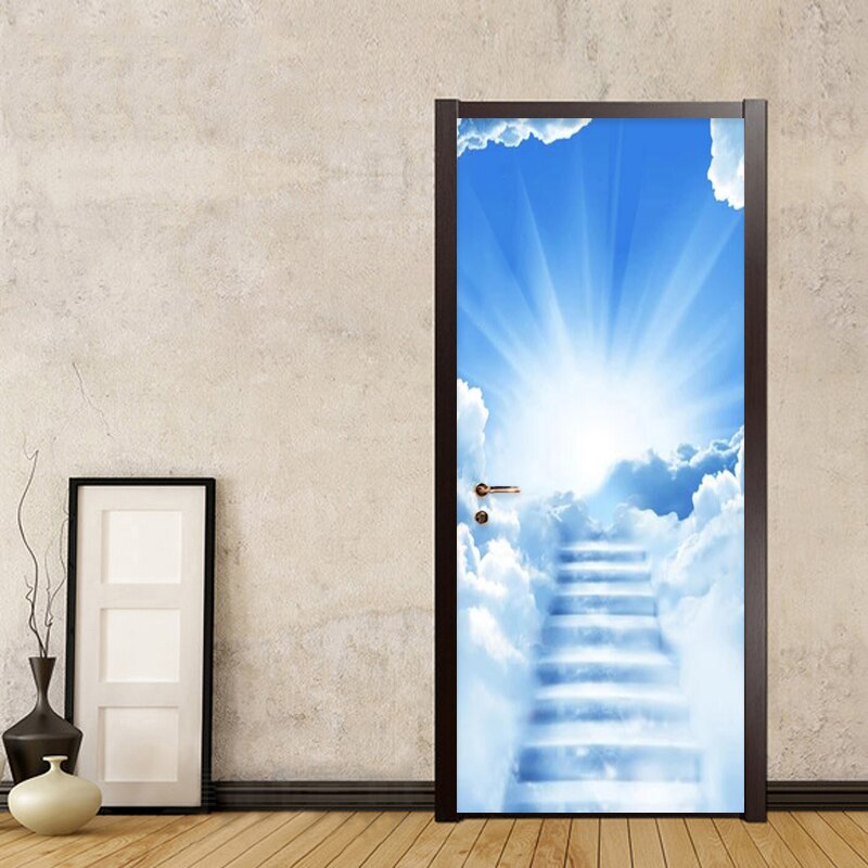 Blue Sky And White Clouds Stairs Door Sticker 3D C... – Vicedeal