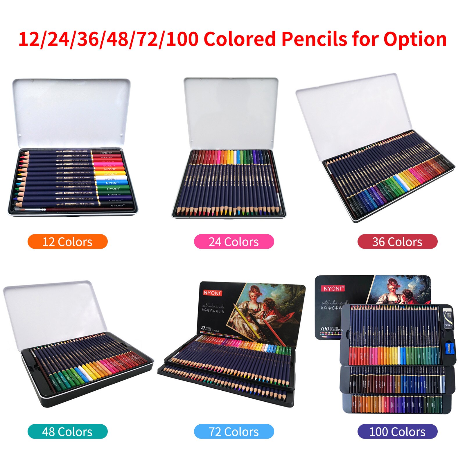 12/24/36/48/72/100 Colored Pencils Water Soluble C... – Vicedeal
