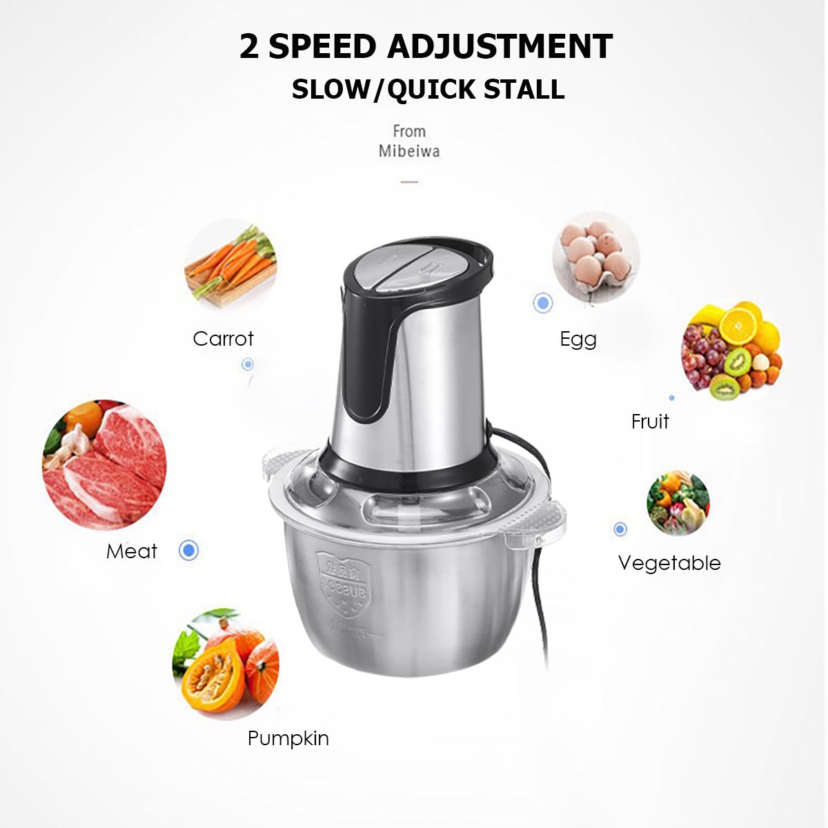 2L Capacity Slicer Mincer Meat Grinder Stainless steel Electric Chopper Meat Grinder Mincer Food ...