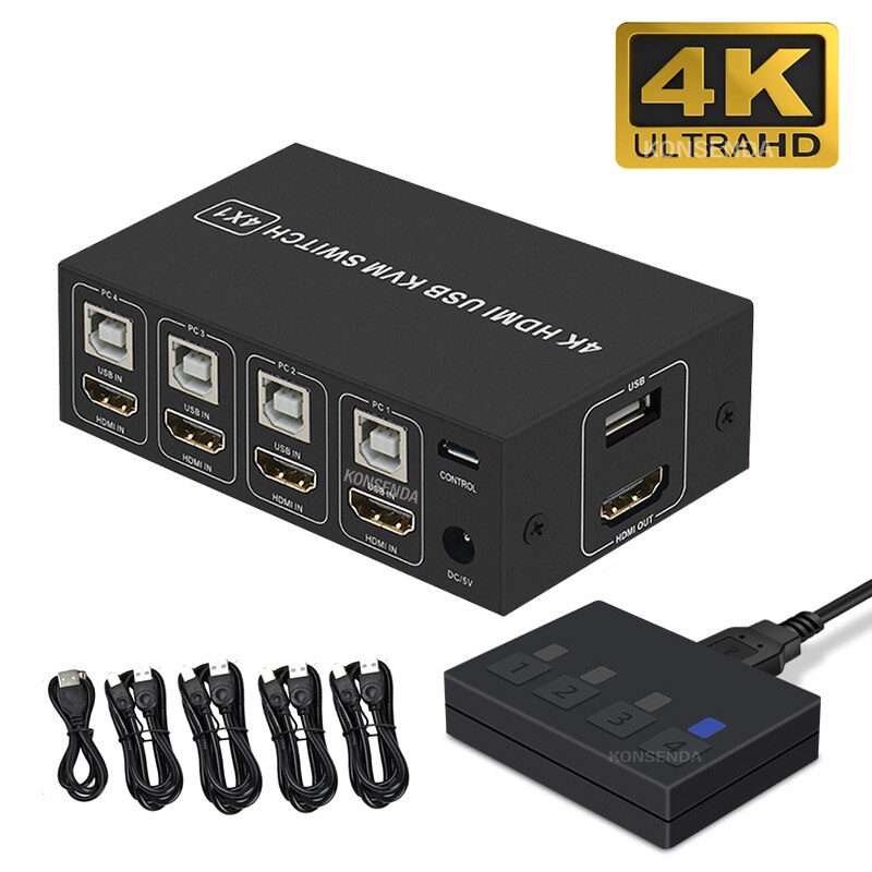 4K Hdmi Kvm Switch 4 Port Usb Kvm Hdmi Switcher 4X... – Grandado