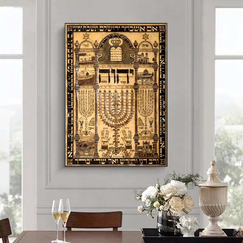Canvas Painting Plaque Print Kabbalah Amulet Hebre... – Grandado