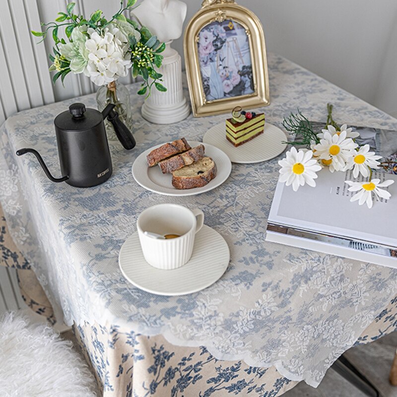 Ins Blue Rose Tablecloth Retro Flower Print Table ... – Grandado