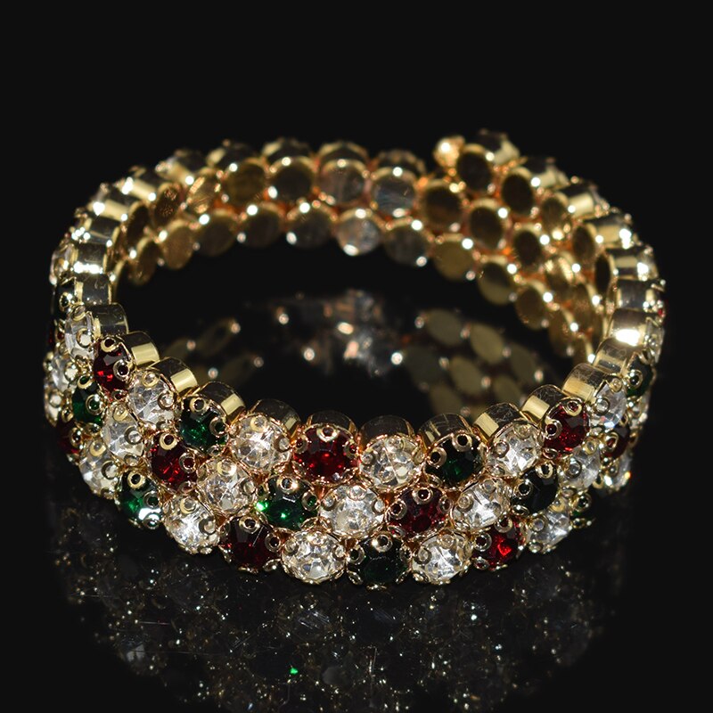 3/5 row Rhinestone Bangles For women Red green whi... – Vicedeal
