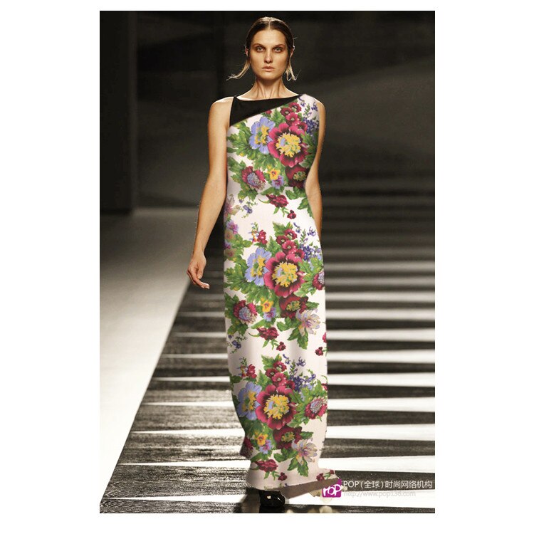 Big print colorful floral silk cotton fabric royal... – Grandado