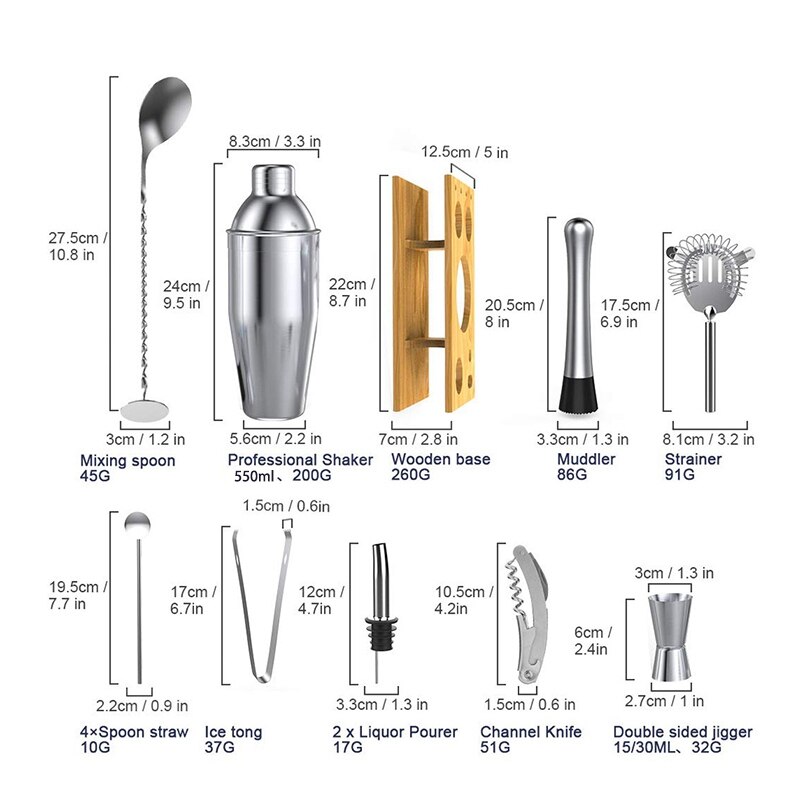 14Pcs Cocktail Shaker Bar Set Stainless Steel Bart... – Vicedeal