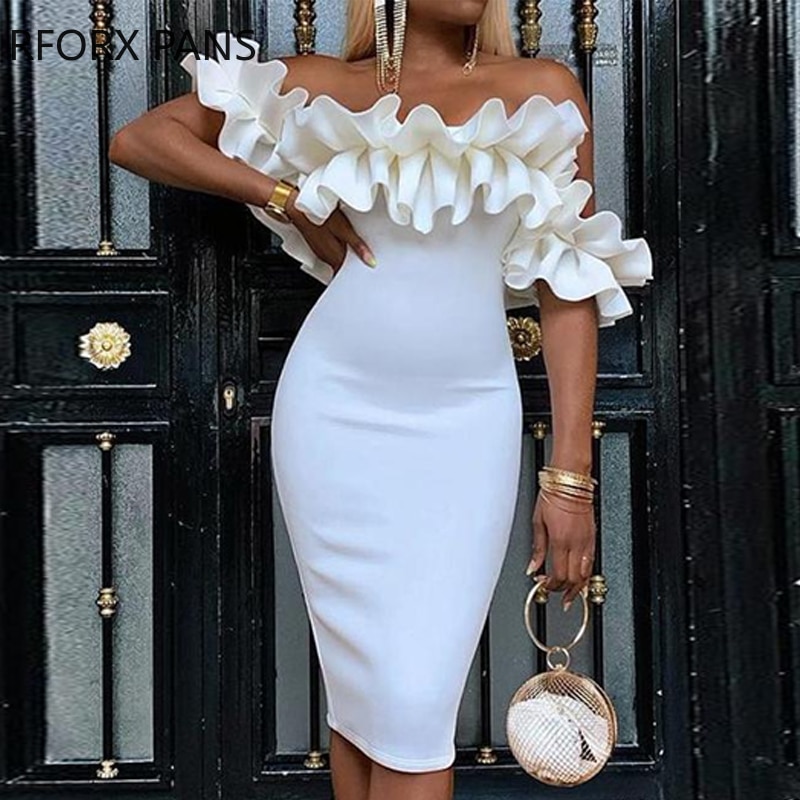 Off Shoulder Ruched Bodycon Dress – Grandado