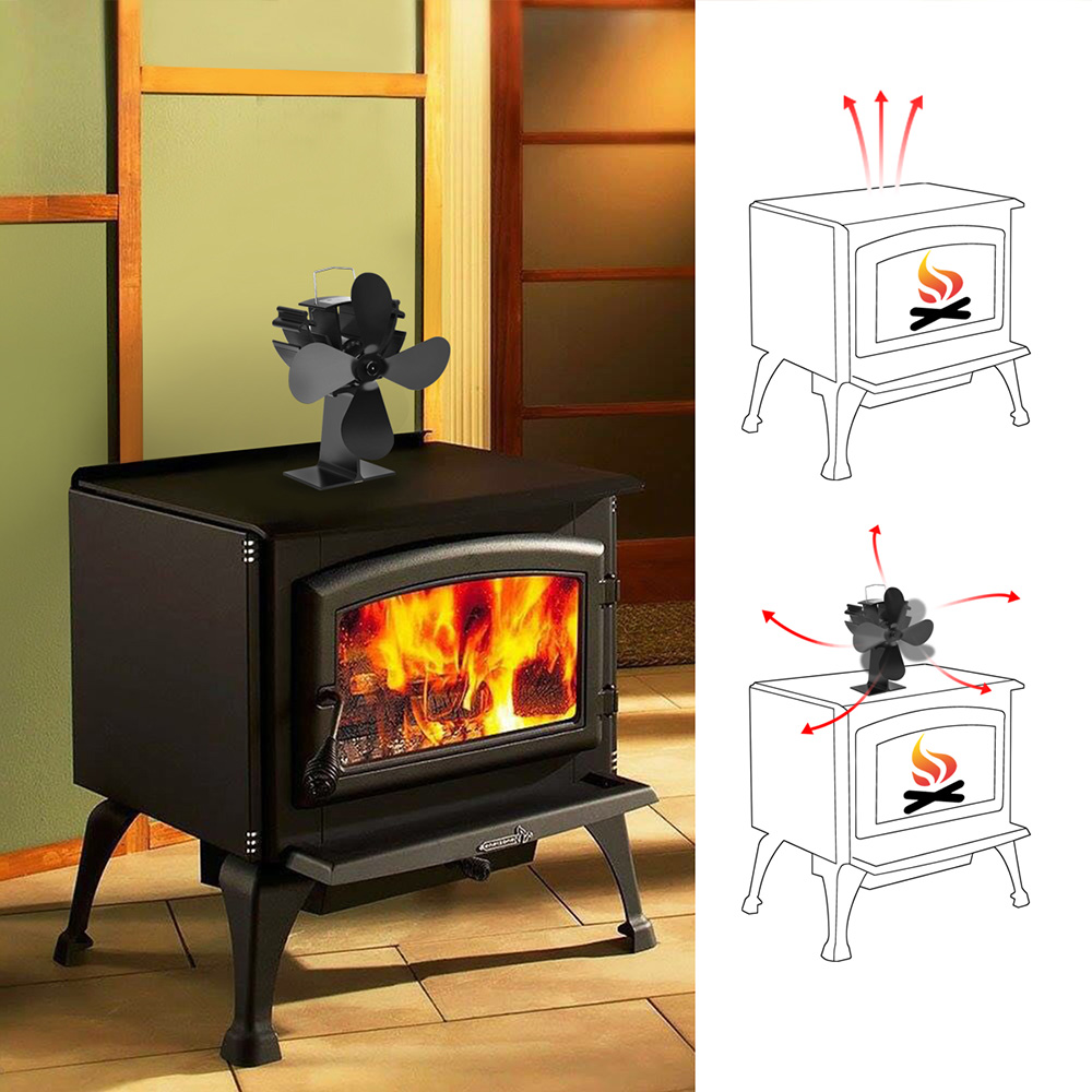 Black Stove Fan 4 Blade Fireplace Fan Heat Powered... – Grandado
